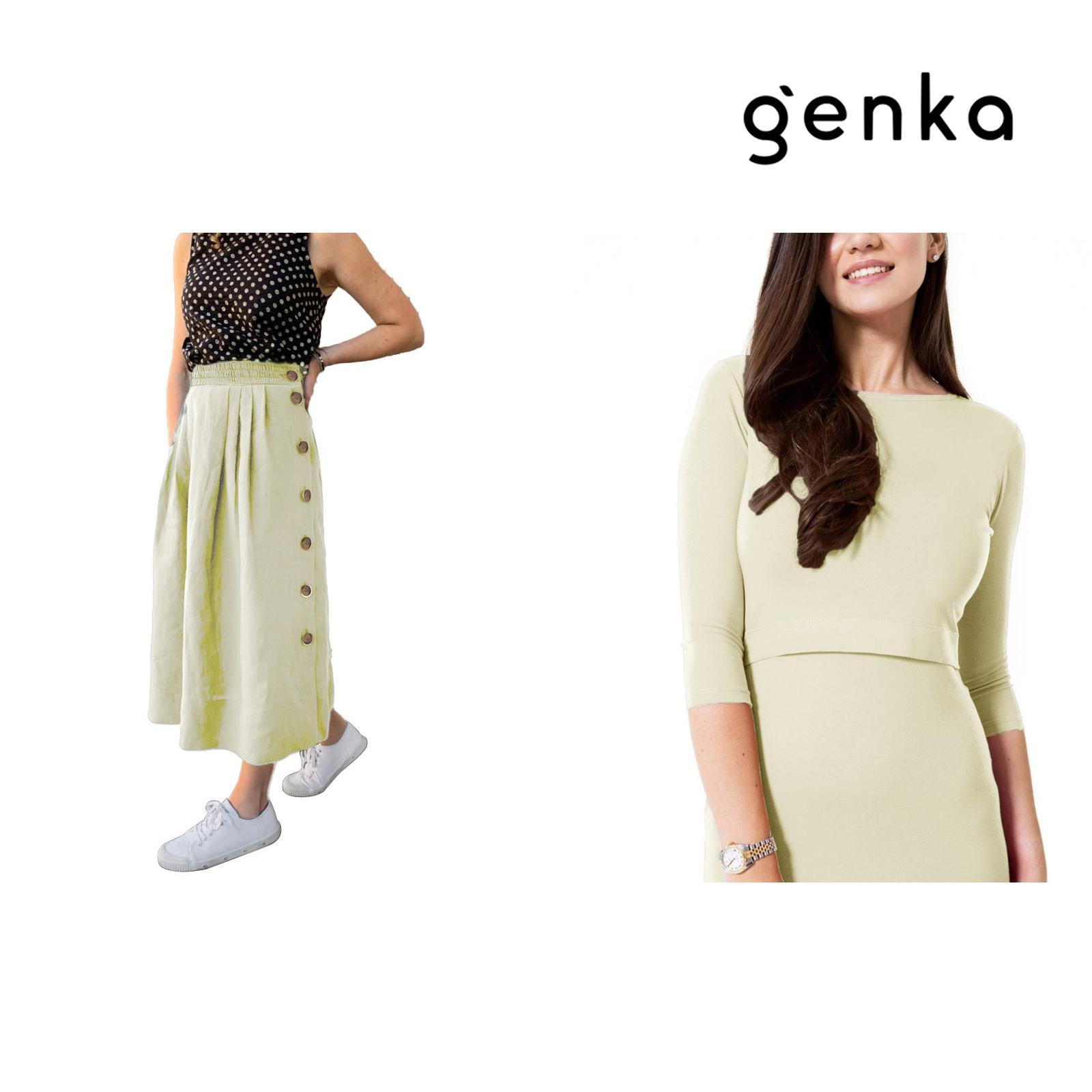 GENKA - One Set Atasan Wanita Chloe & Rok Kancing Carol Midi Skirt - Genka