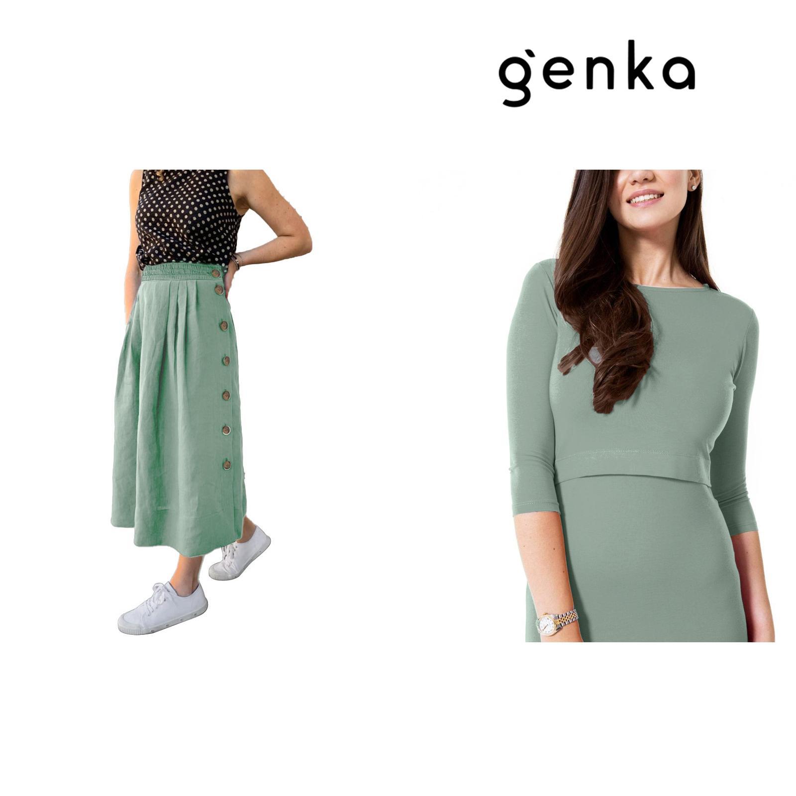GENKA - One Set Atasan Wanita Chloe & Rok Kancing Carol Midi Skirt - Genka